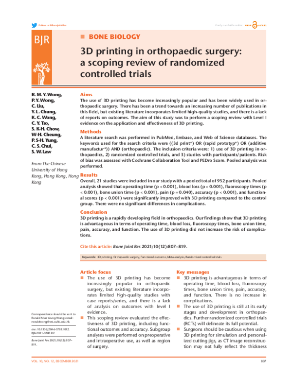 (PDF) 3D printing in orthopaedic surgery: a scoping review of ...