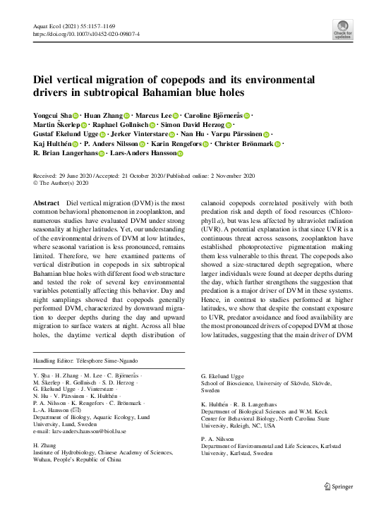 (PDF) Diel vertical migration of copepods and its environmental drivers ...
