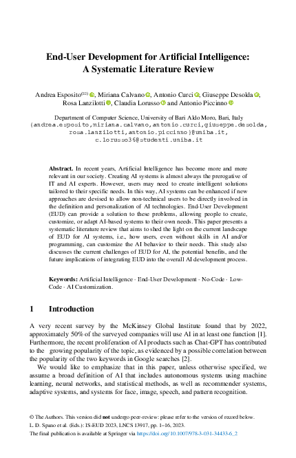 (PDF) End-User Development for Artificial Intelligence: A Systematic Literature Review