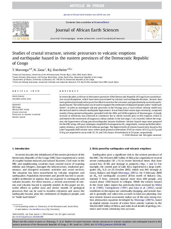 (PDF) Studies of crustal structure, seismic precursors to volcanic ...