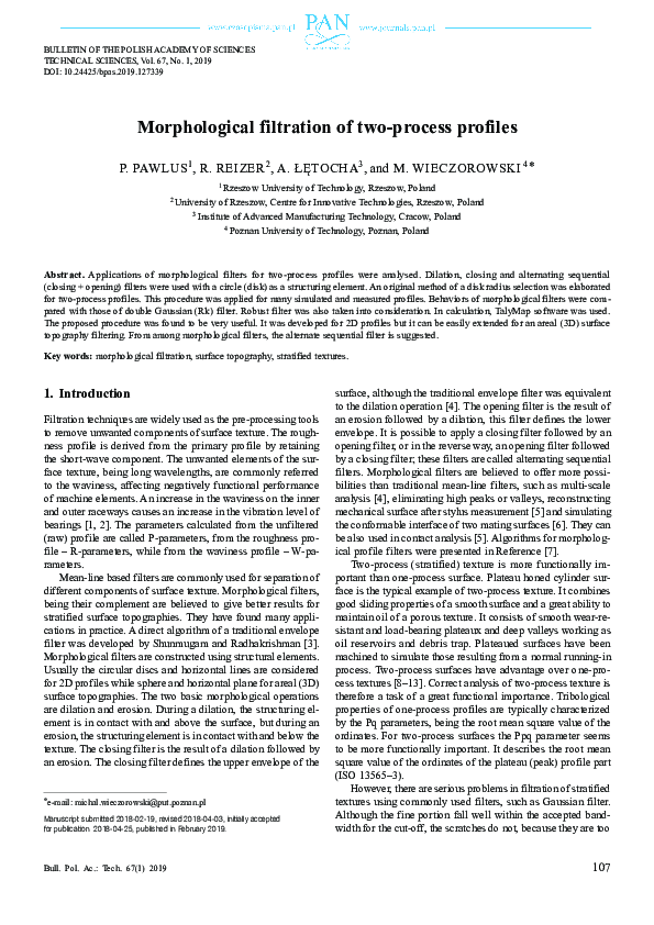 (PDF) Morphological filtration of two-process profiles