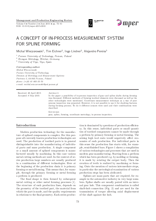 (PDF) A Concept of in-Process Measurement System for Spline Forming
