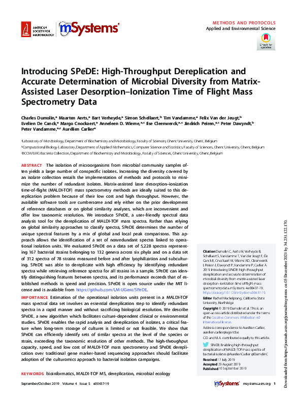 (PDF) Introducing SPeDE: High-Throughput Dereplication and Accurate ...