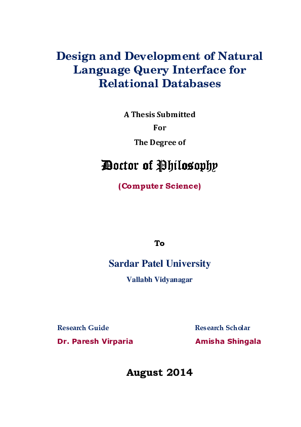 Pdf Design And Development Of Natural Language Query Interface For Relational Databases 