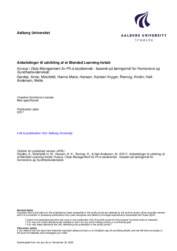 (PDF) Anbefalinger til udvikling af et Blended Learning-forløb: Kursus i Data Management for Ph ...