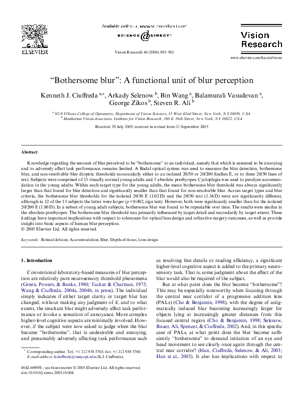 (PDF) “Bothersome blur”: A functional unit of blur perception
