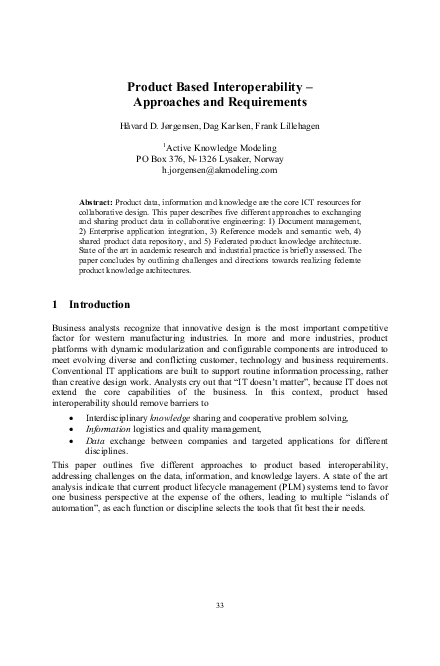 (PDF) Product Based Interoperability - Approaches and Requirements