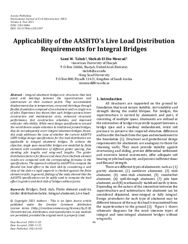 Applicability of the AASHTO’s Live Load Distribution Requirements for ...