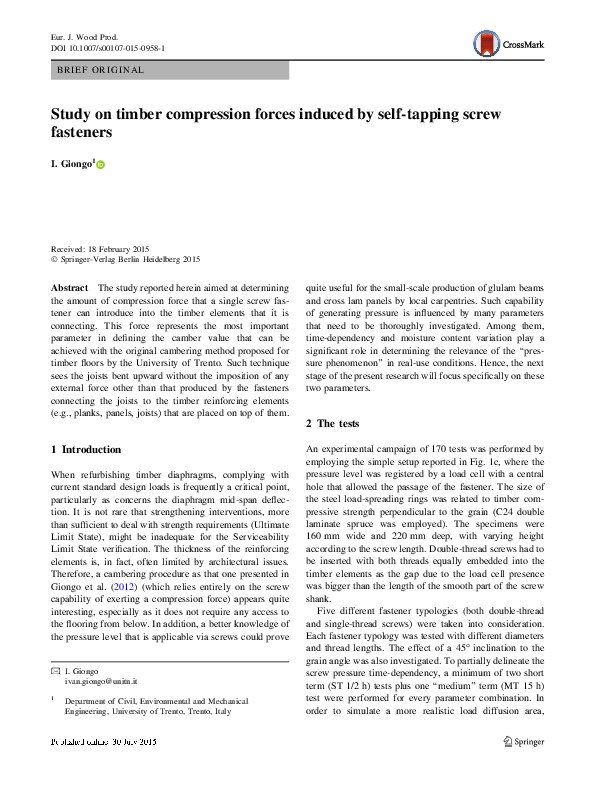 (PDF) Study on timber compression forces induced by self-tapping screw ...