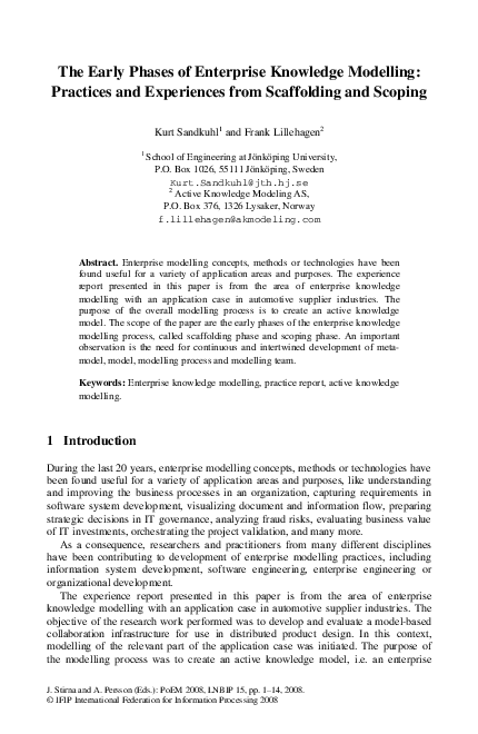 (PDF) The Early Phases of Enterprise Knowledge Modelling: Practices and Experiences from ...