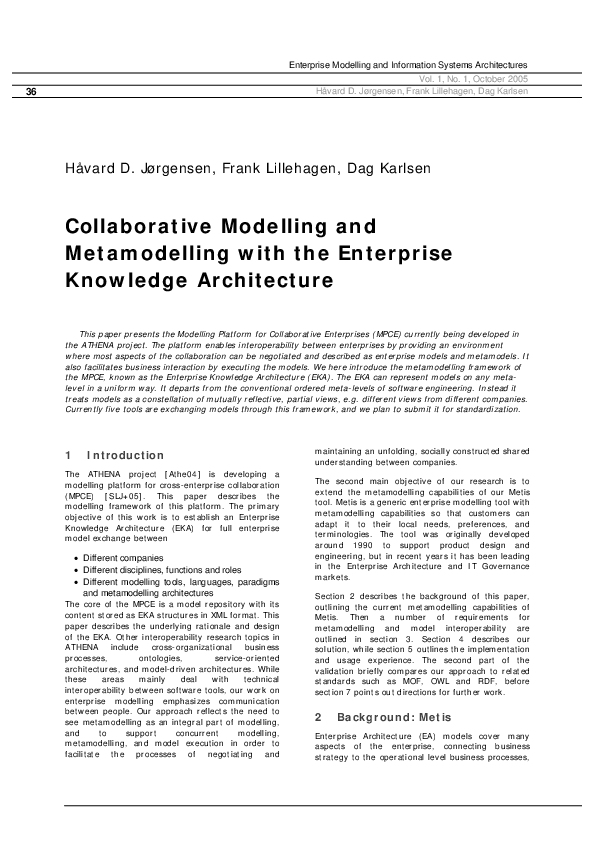 (PDF) Collaborative Modelling and Metamodelling with the Enterprise Knowledge Architecture