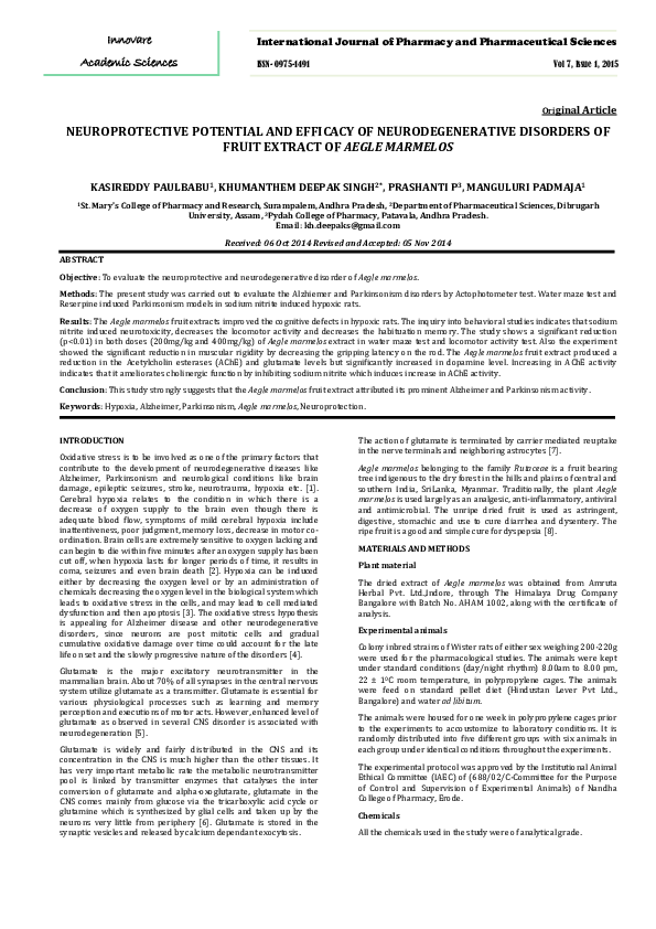 (PDF) NEUROPROTECTIVE POTENTIAL AND EFFICACY OF NEURODEGENERATIVE DISORDERS OF FRUIT EXTRACT OF ...