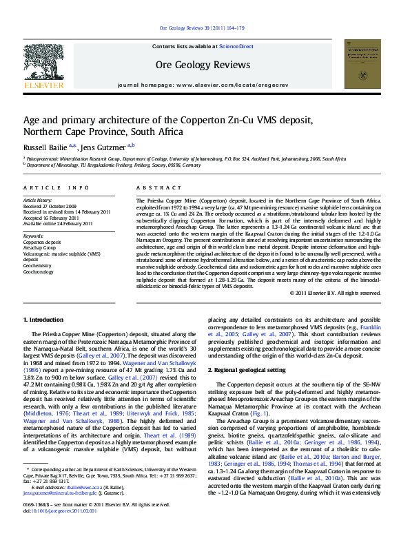 (PDF) Age and primary architecture of the Copperton Zn-Cu VMS deposit ...