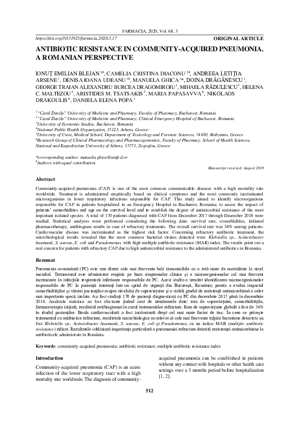(PDF) Antibiotic Resistance in Community-Acquired Pneumonia. A Romanian Perspective