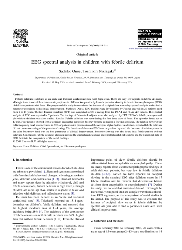 (PDF) EEG spectral analysis in children with febrile delirium