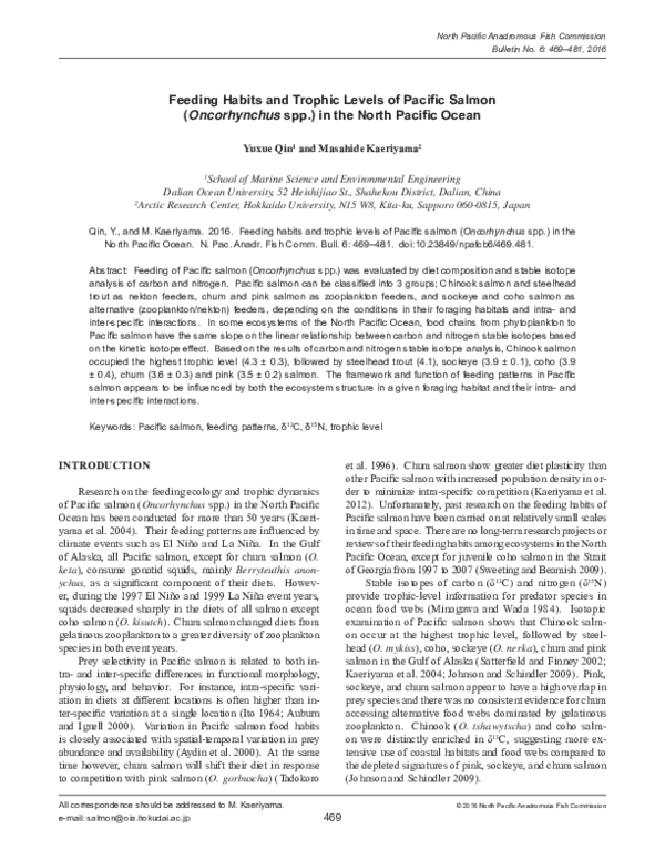 (PDF) Feeding Habits and Trophic Levels of Pacific Salmon (Oncorhynchus ...