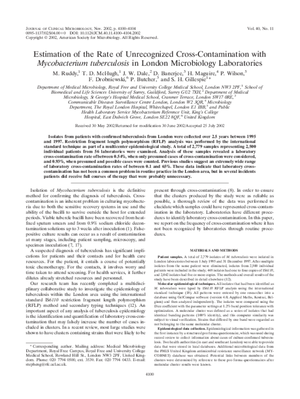 (PDF) Estimation of the Rate of Unrecognized Cross-Contamination with ...