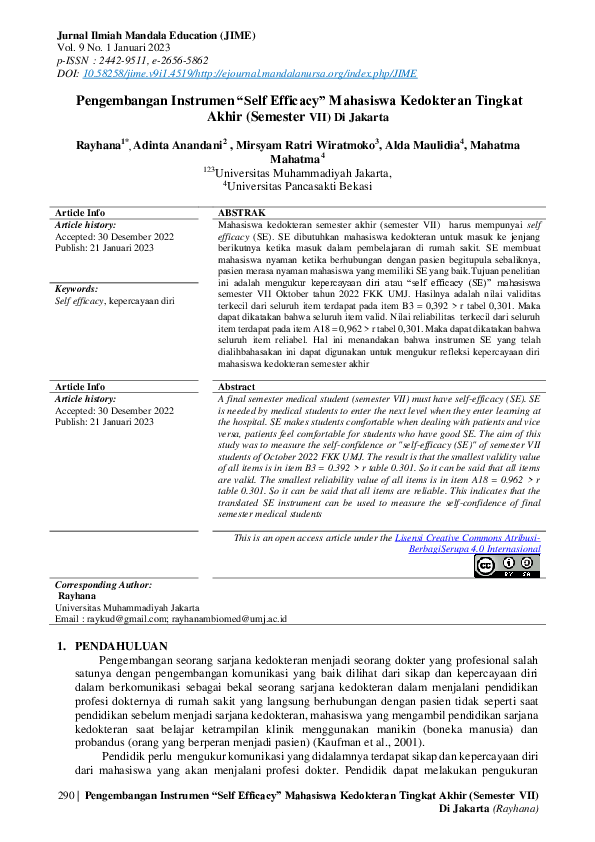 (PDF) Pengembangan Instrumen “Self Efficacy” Mahasiswa Kedokteran Tingkat Akhir (Semester VII ...