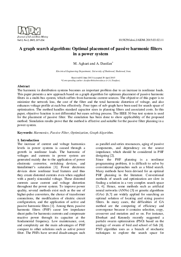 (PDF) A graph search algorithm: Optimal placement of passive harmonic filters in a power system
