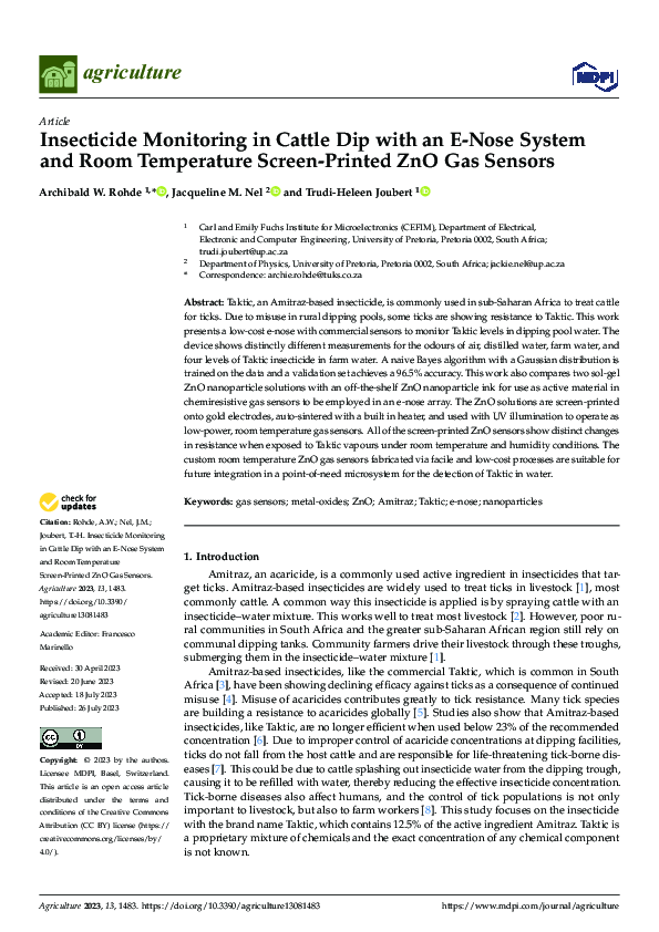 (PDF) Insecticide Monitoring in Cattle Dip with an E-Nose System and ...