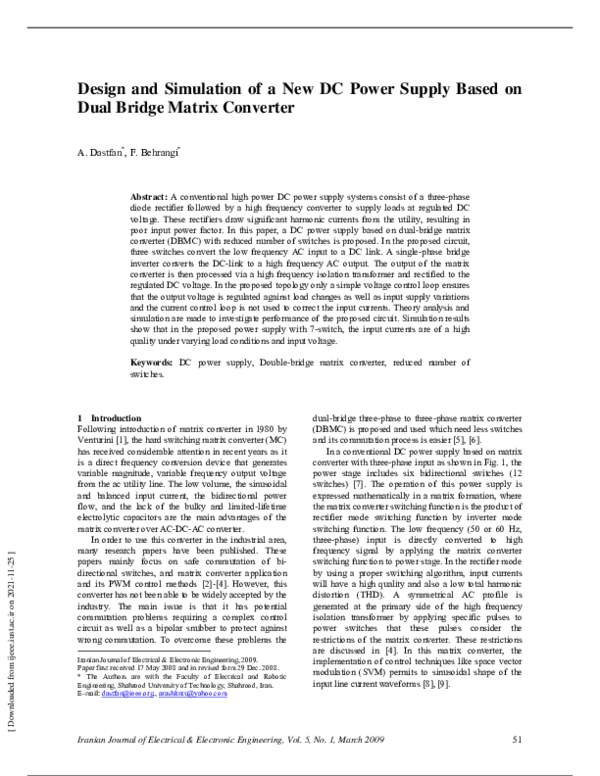 (PDF) Design and Simulation of a New DC Power Supply Based on Dual ...