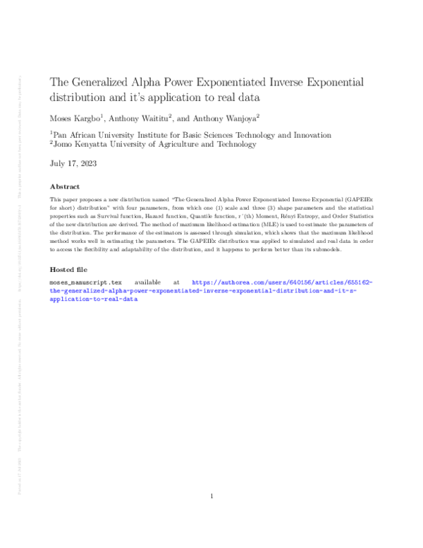 (PDF) The Generalized Alpha Power Exponentiated Inverse Exponential ...