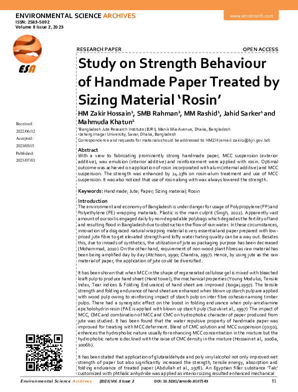 (PDF) Study on Strength Behaviour of Handmade Paper Treated by Sizing ...
