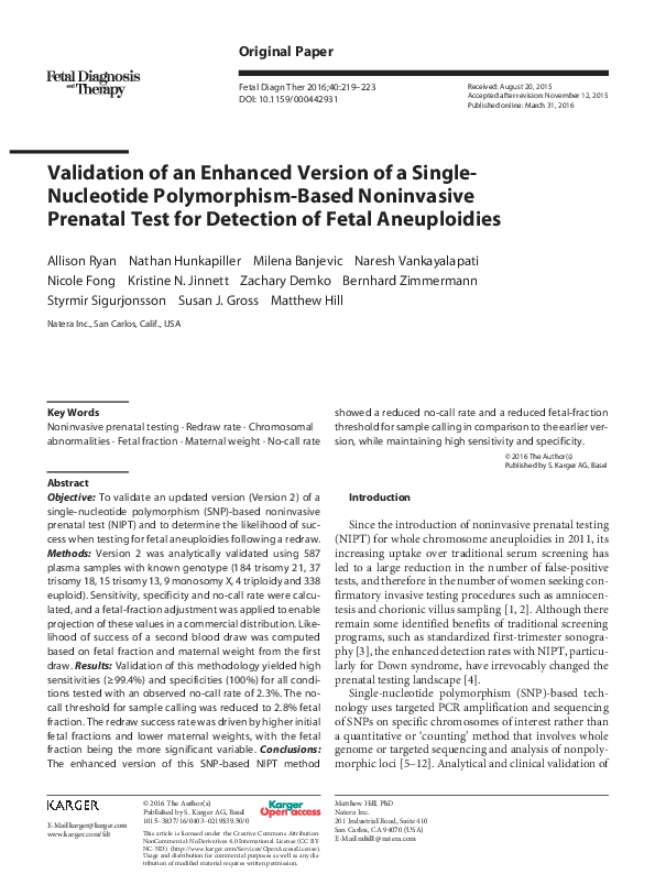 (PDF) Validation of an Enhanced Version of a Single-Nucleotide Polymorphism-Based Noninvasive ...