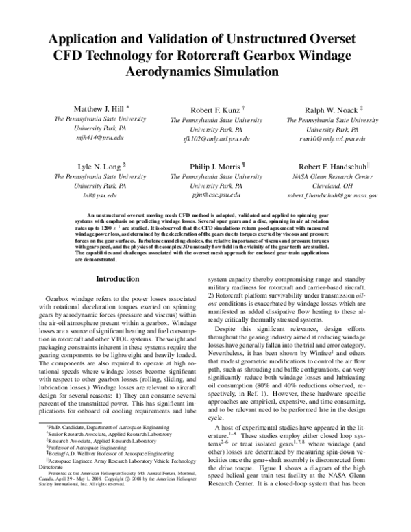 (PDF) Application and Validation of Unstructured Overset CFD Technology for Rotorcraft Gearbox ...