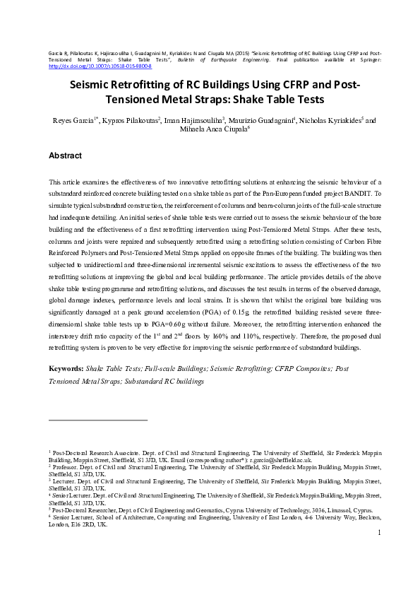 (PDF) Seismic retrofitting of RC buildings using CFRP and post-tensioned metal straps: shake ...
