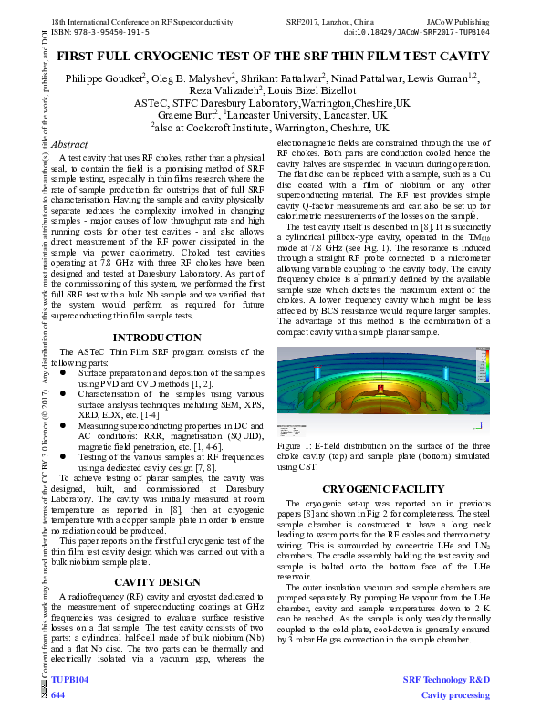 (PDF) First Full Cryogenic Test of the SRF Thin Film Test Cavity