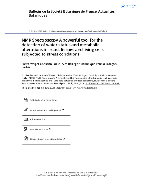 Pdf Nmr Spectroscopy A Powerful Tool For The Detection Of Water