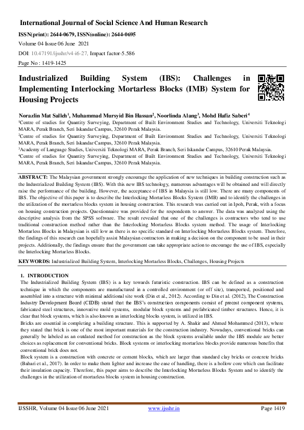 (PDF) Industrialized Building System (IBS): Challenges in Implementing ...