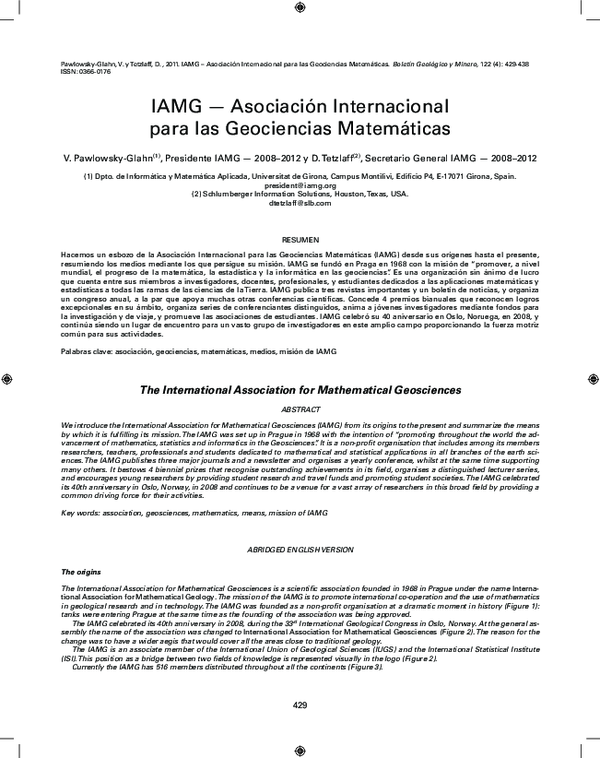 (PDF) IAMG: Asociación Internacional para las Geociencias Matemáticas