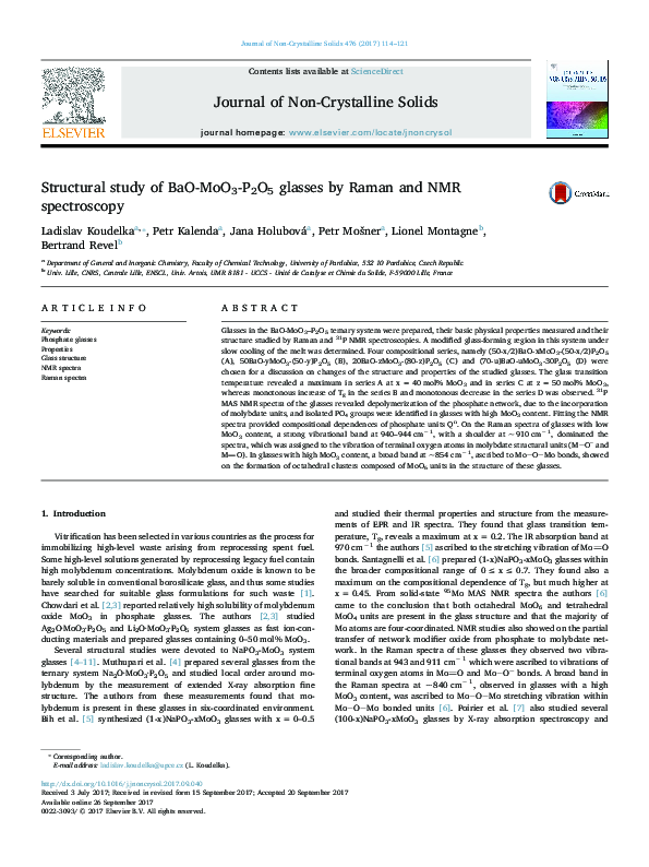 (PDF) Structural study of BaO-MoO3-P2O5 glasses by Raman and NMR ...