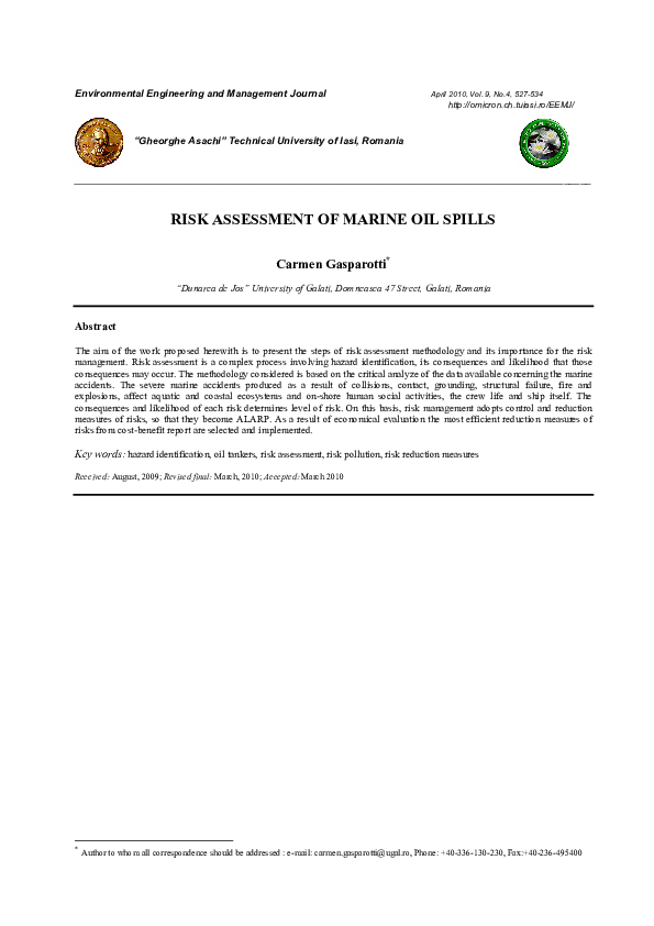 (PDF) Risk Assessment of Marine Oil Spills