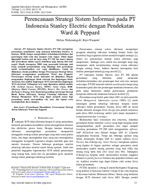 (PDF) Perencanaan Strategi Sistem Informasi pada PT Indonesia Stanley ...