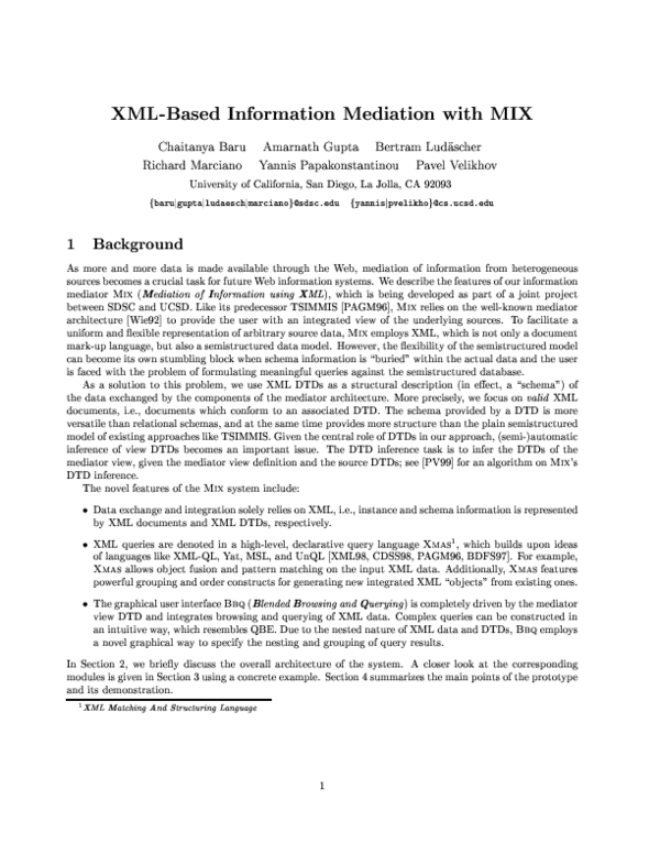 (PDF) XML-based information mediation with MIX | Amarnath Gupta - Academia.edu