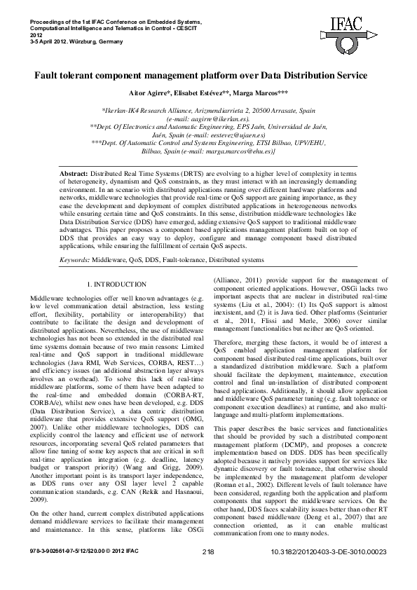 (PDF) Fault tolerant component management platform over Data Distribution Service