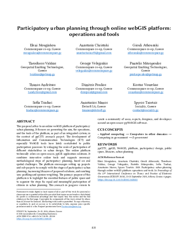 (PDF) Participatory urban planning through online webGIS platform | Dimitris Poulios - Academia.edu