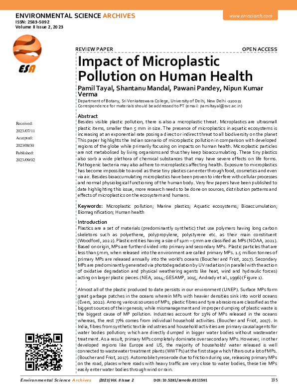 (PDF) Impact of Microplastic Pollution on Human Health