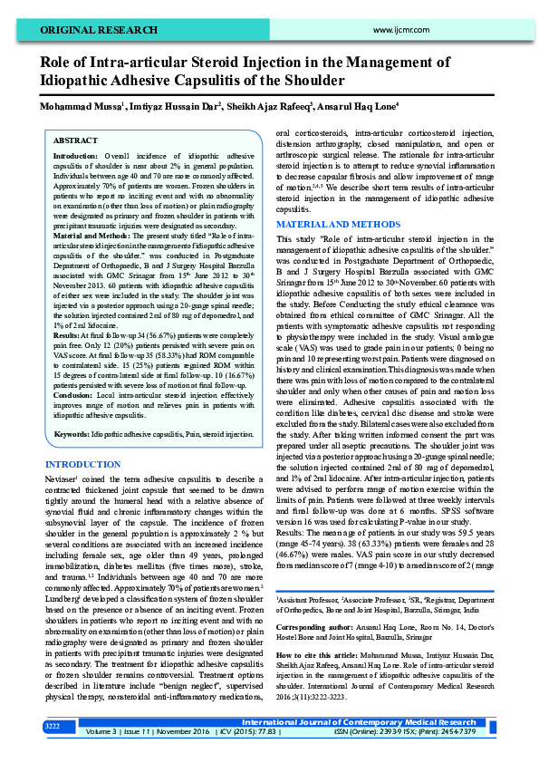 (PDF) Role of Intra-articular Steroid Injection in the Management of ...