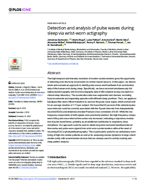 (PDF) Detection and analysis of pulse waves during sleep via wrist-worn actigraphy | Ronny ...