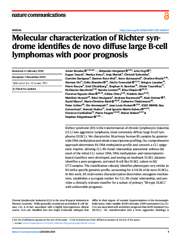(PDF) Molecular characterization of Richter syndrome identifies de novo diffuse large B-cell ...