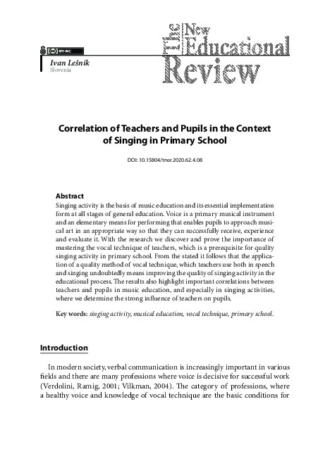 (PDF) Correlation of Teachers and Pupils in the Context of Singing in ...