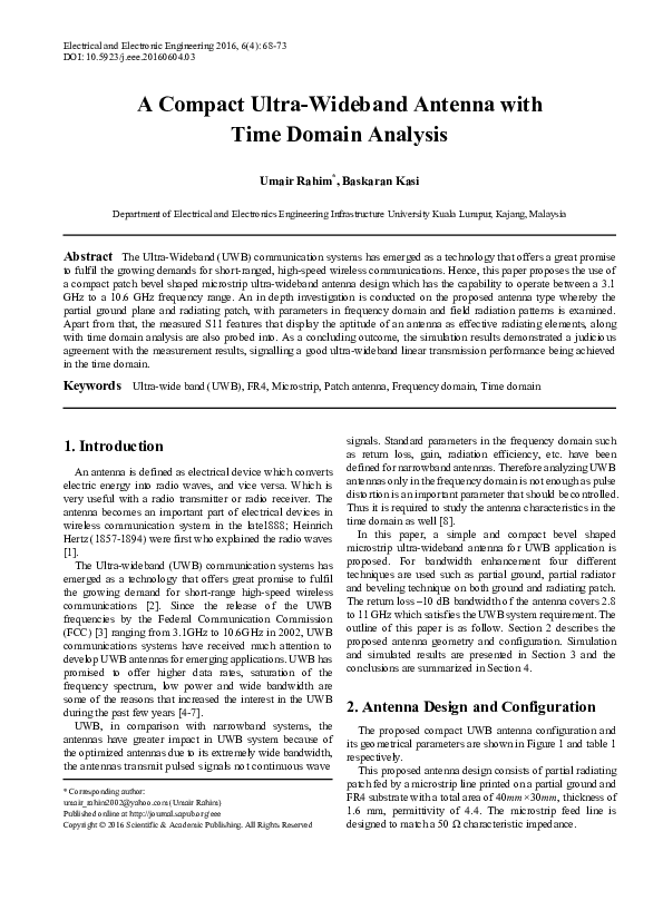 (PDF) A compact CPW-fed ultra wideband antenna with time domain analysis