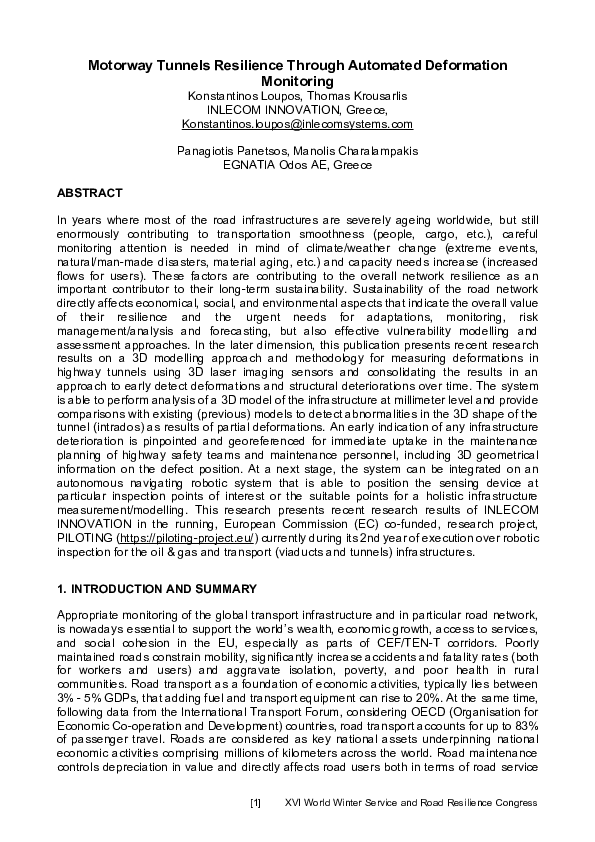 (PDF) Motorway Tunnels Resilience Through Automated Deformation Monitoring