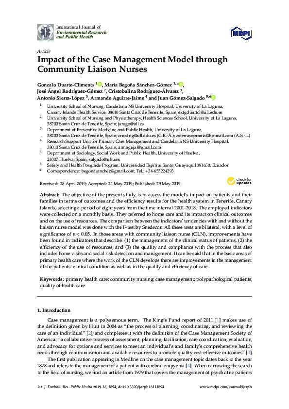 (PDF) Impact of the Case Management Model through Community Liaison ...