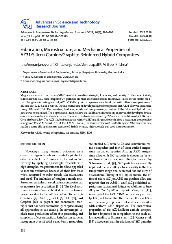 (PDF) Fabrication, Microstructure, and Mechanical Properties of AZ31/Silicon Carbide/Graphite ...