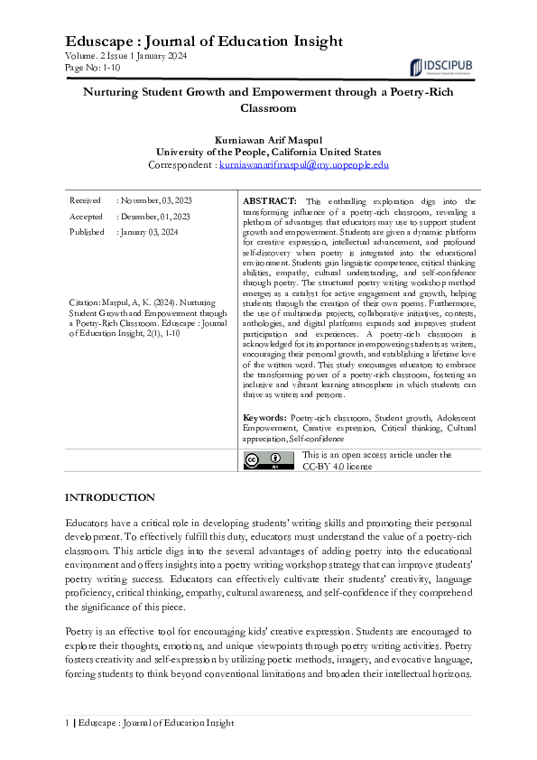 (PDF) Nurturing Student Growth and Empowerment through a Poetry-Rich ...